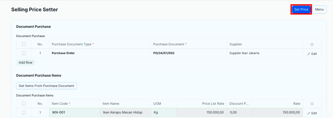 Selling Price Setter (Pengaturan Harga Jual)